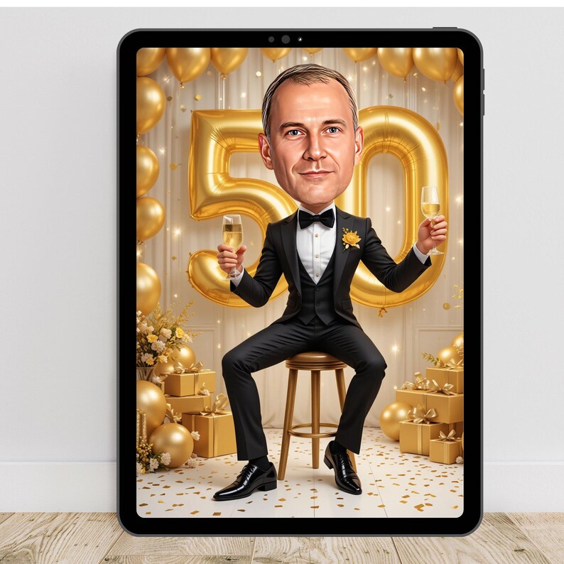 Custom 50th Cartoon Portrait | 50th Caricature | Personalized Happy ...