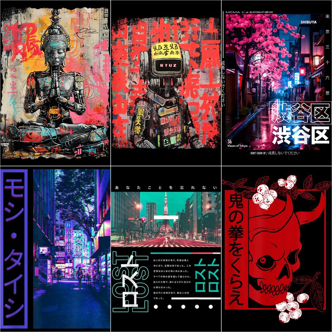 Cyberpunk Japan PNG Bundle – Neon Tokyo, Samurai, Robot, Aesthetic ...