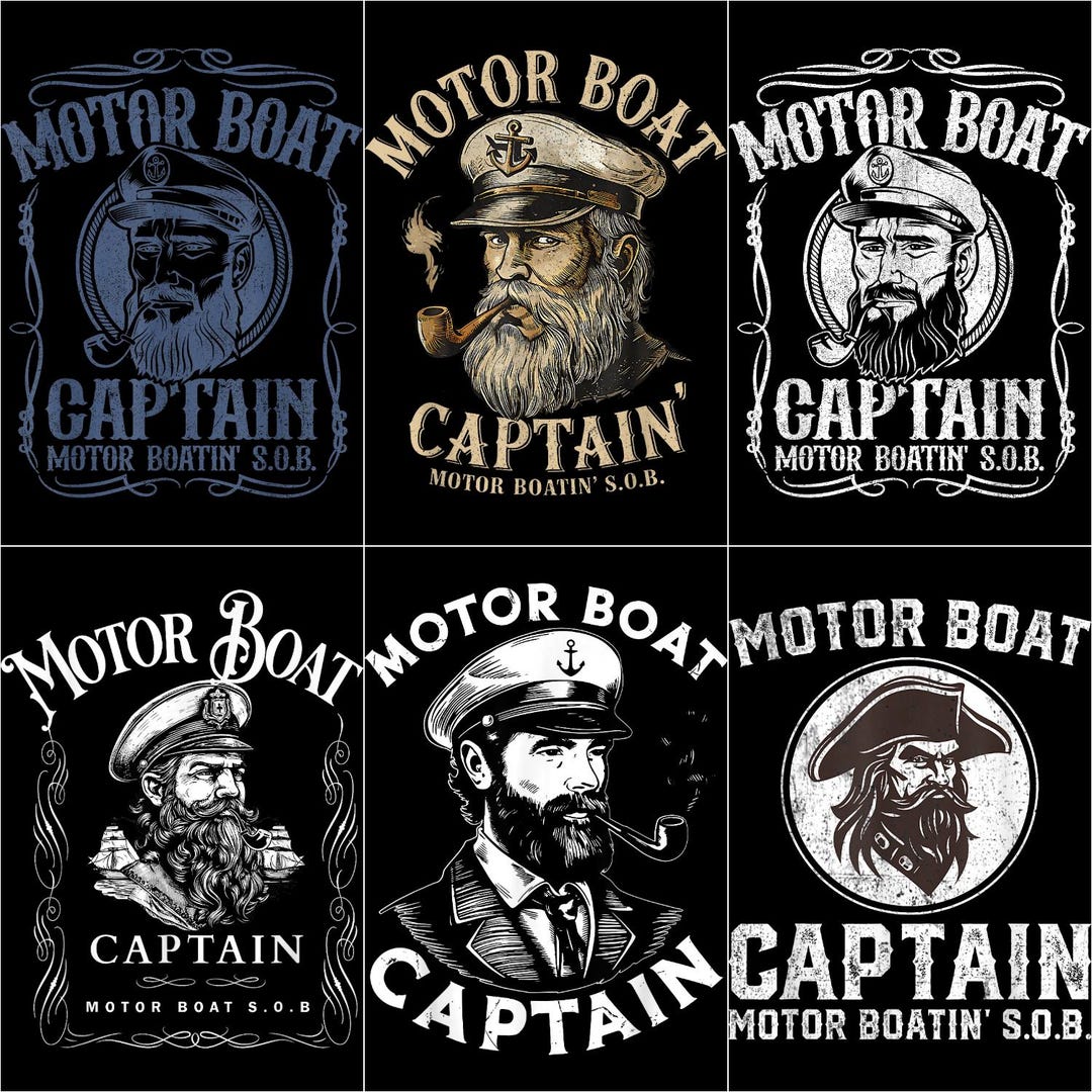Motor Boat Captain PNG Bundle – Vintage Nautical T-shirt Designs for ...