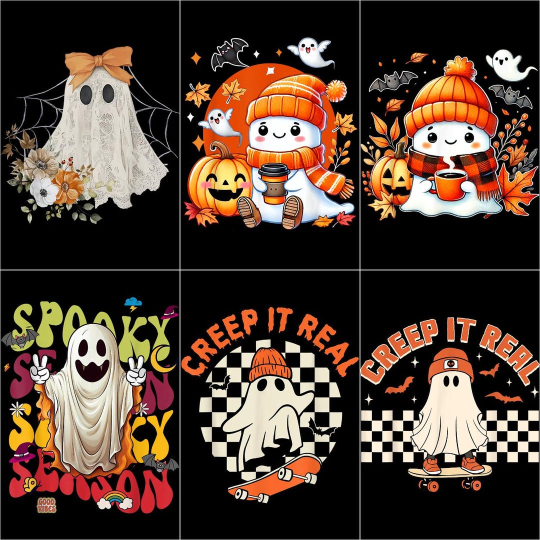 Cute Fall Halloween Ghost PNG Bundle | Spooky Season Sublimation PNG ...