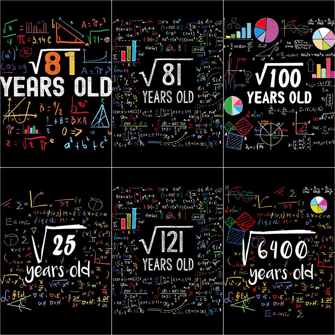 Math Birthday PNG Bundle – Funny Square Root Age T-shirt Designs ...