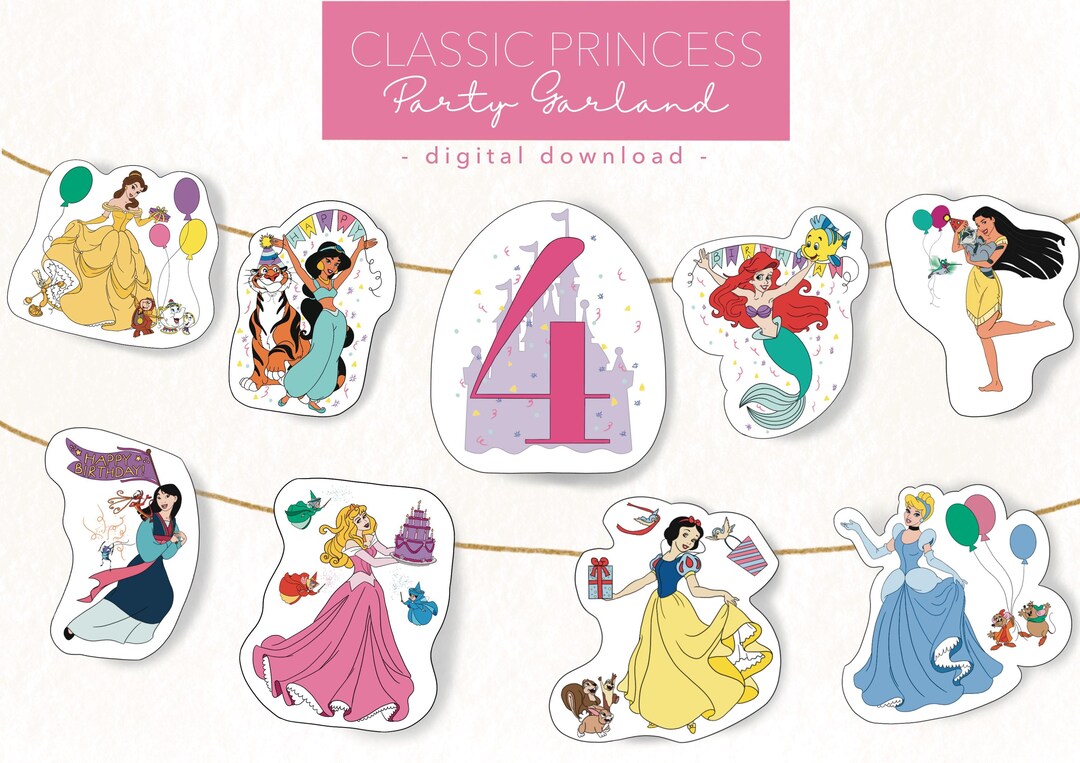Disney Princess Birthday Garland | Classic Princess Birthday Decor ...