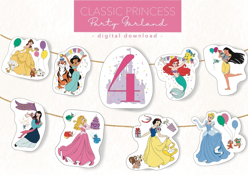 Disney Princess Birthday Garland | Classic Princess Birthday Decor ...