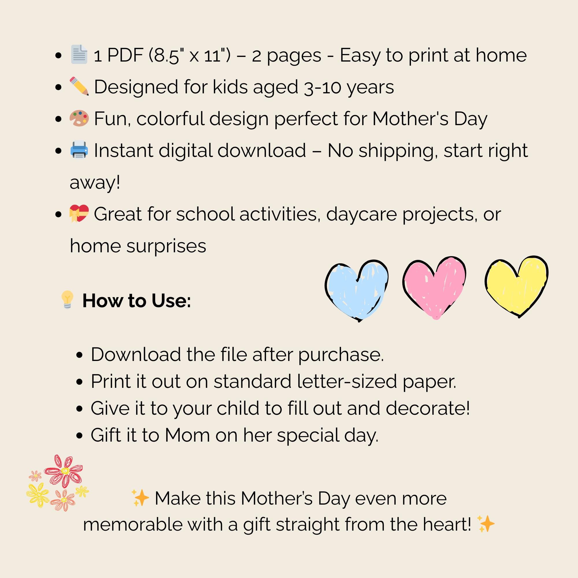 Mother's Day Questionnaire for Kids: Printable Mom Interview (DIY ...