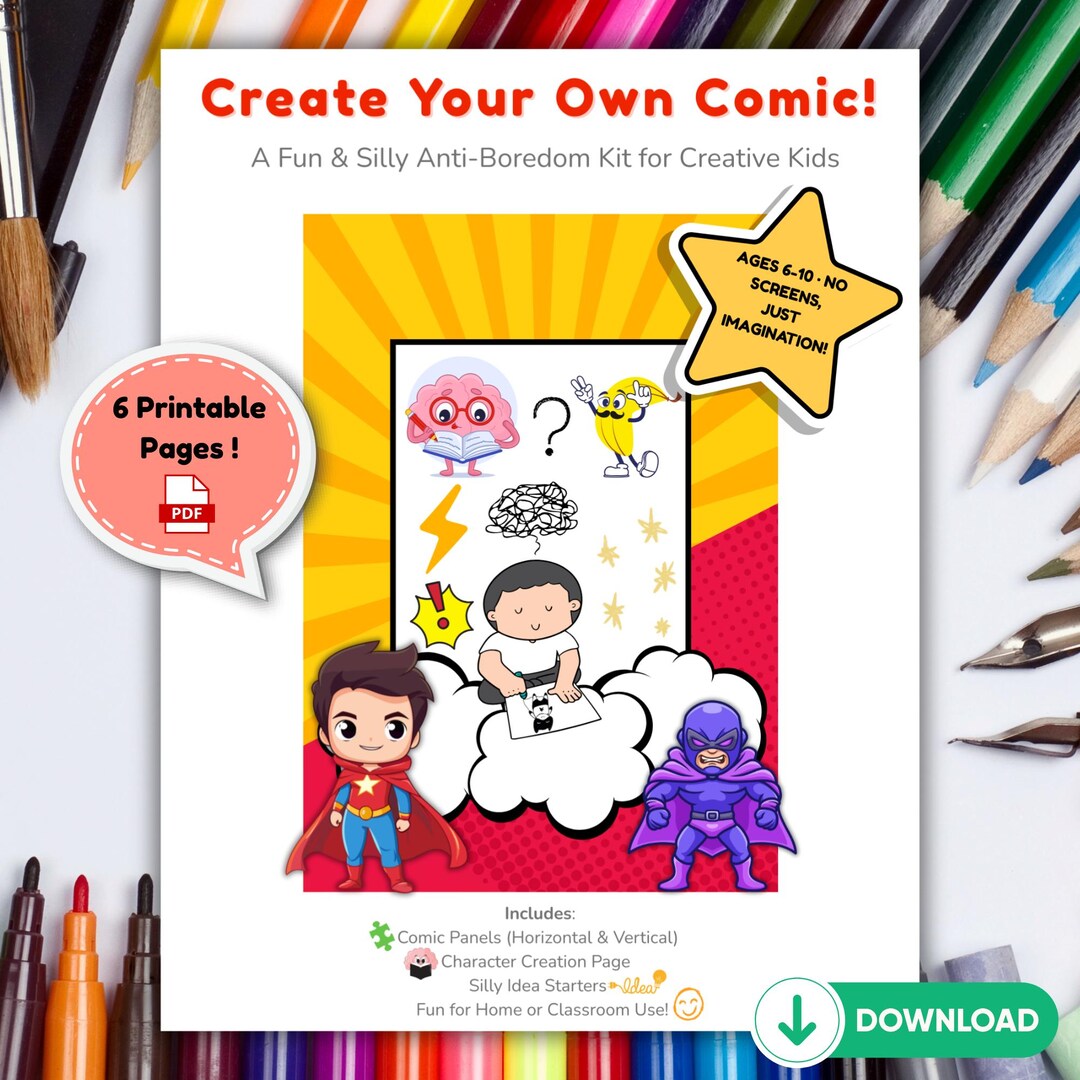 Kids Comic Book Kit: Create Your Own Comic, Printable Activity (PDF ...