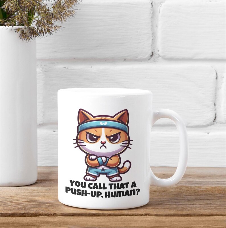 Funny Cat Push up Mug, Gym Cat Coffee Mug, Workout Humor Cat Cup ...