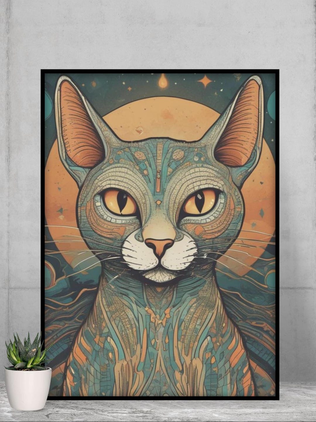 Alien Cat Art Deco Poster: Retro Space Print, 8x10 Giclée - Etsy
