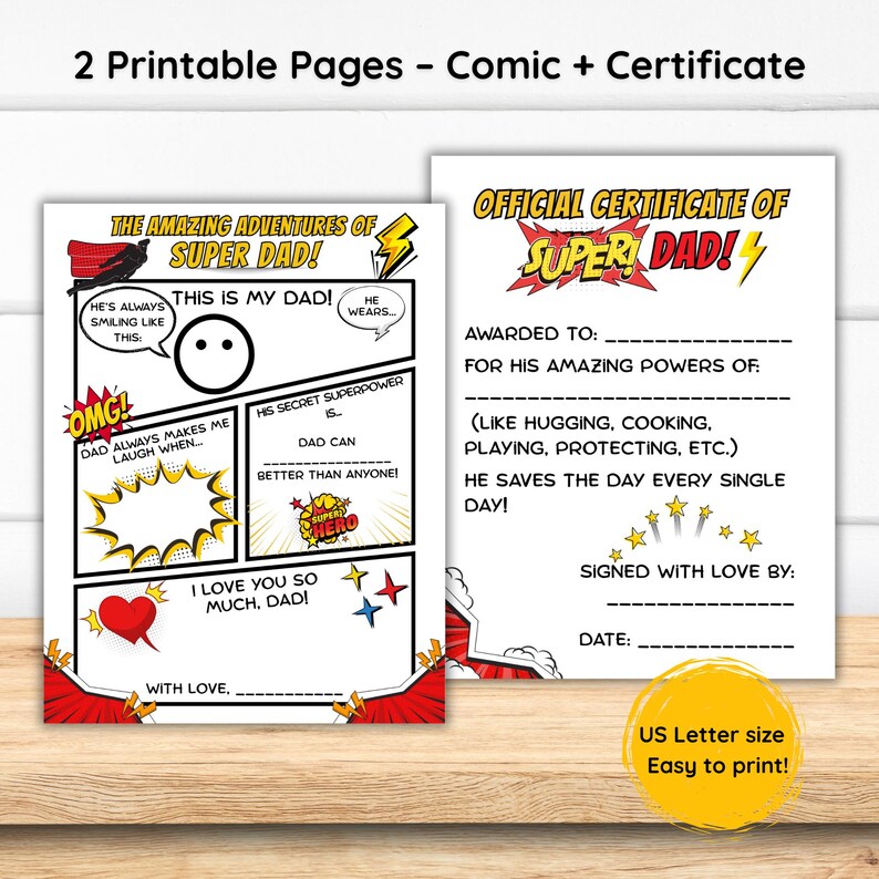Father's Day Comic & Certificate Printable - DIY Dad Gift From Kids ...