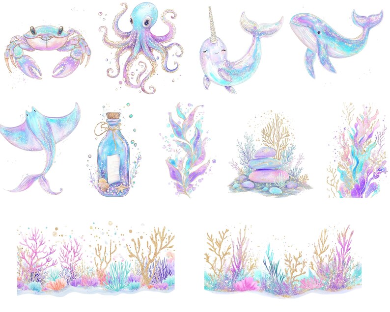 Mermaid Tail Clipart, Watercolor Pastel Under the Sea Clip Art, Mermaid ...