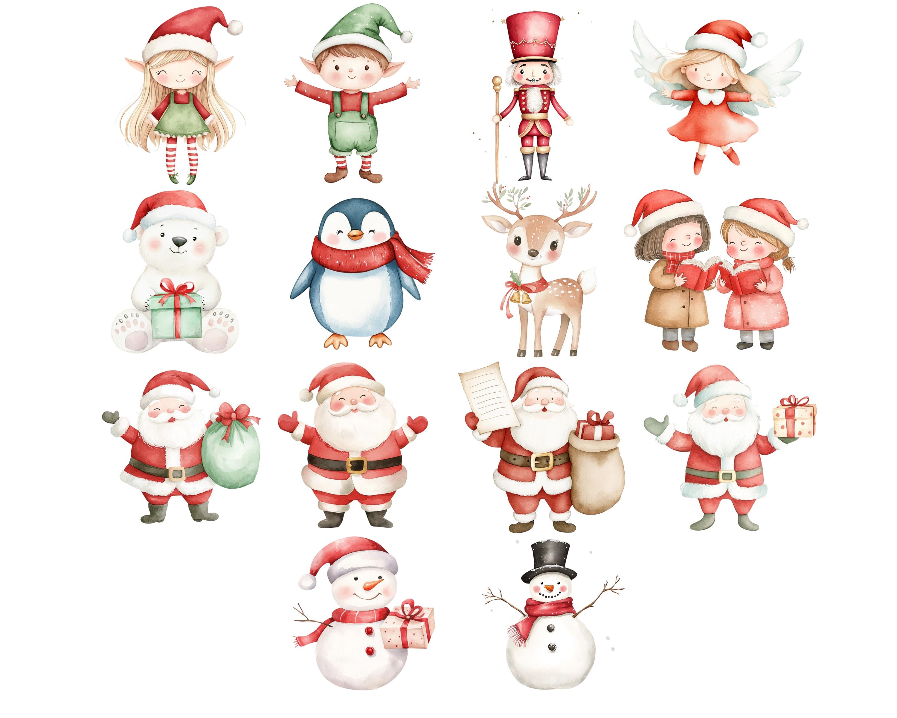 Watercolor Cute Christmas Clipart, Sweet Xmas PNG, Santa Claus Clip Art ...