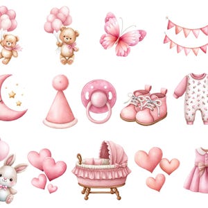 Pink Boho Nursery Clipart: Watercolor Baby Girl Animals (digital ...