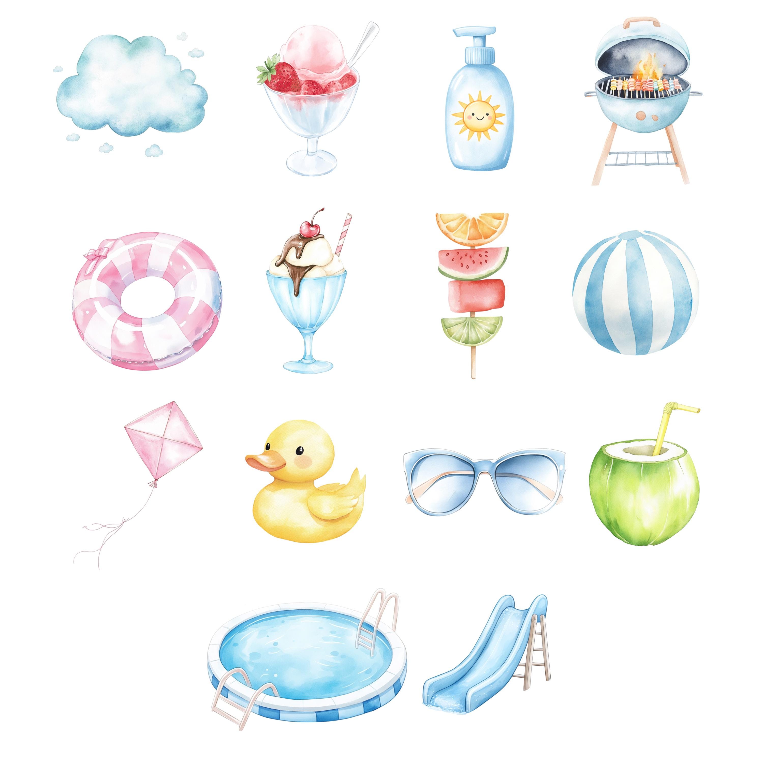 Cute Pool Party Watercolor Clipart, Summer Kids Birthday, Pool Float ...