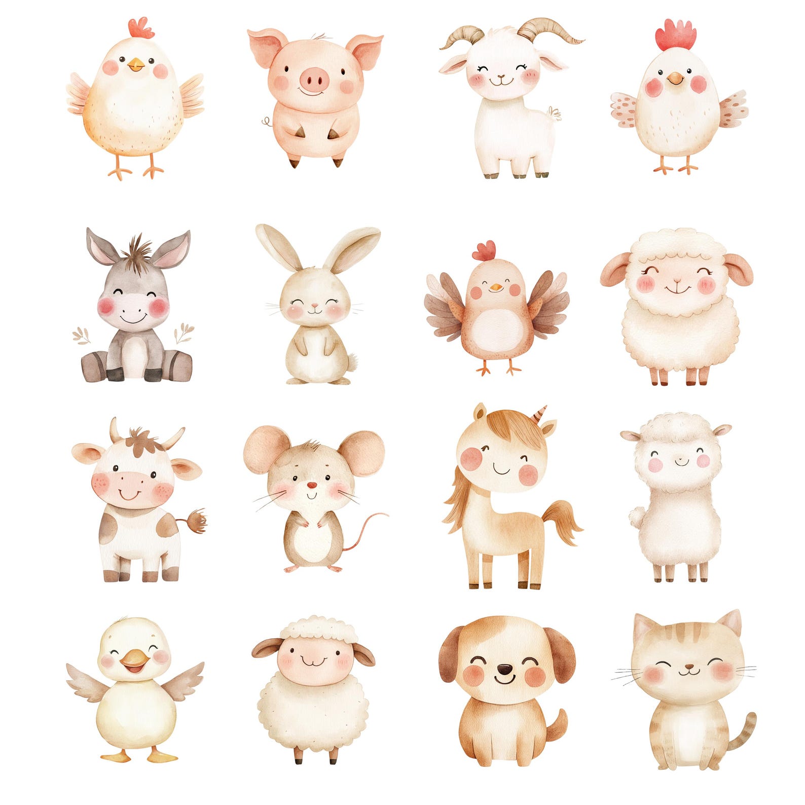 Cute Farm Clipart, Watercolor Barn Animals, Cottage Life PNG, Cute Pig ...