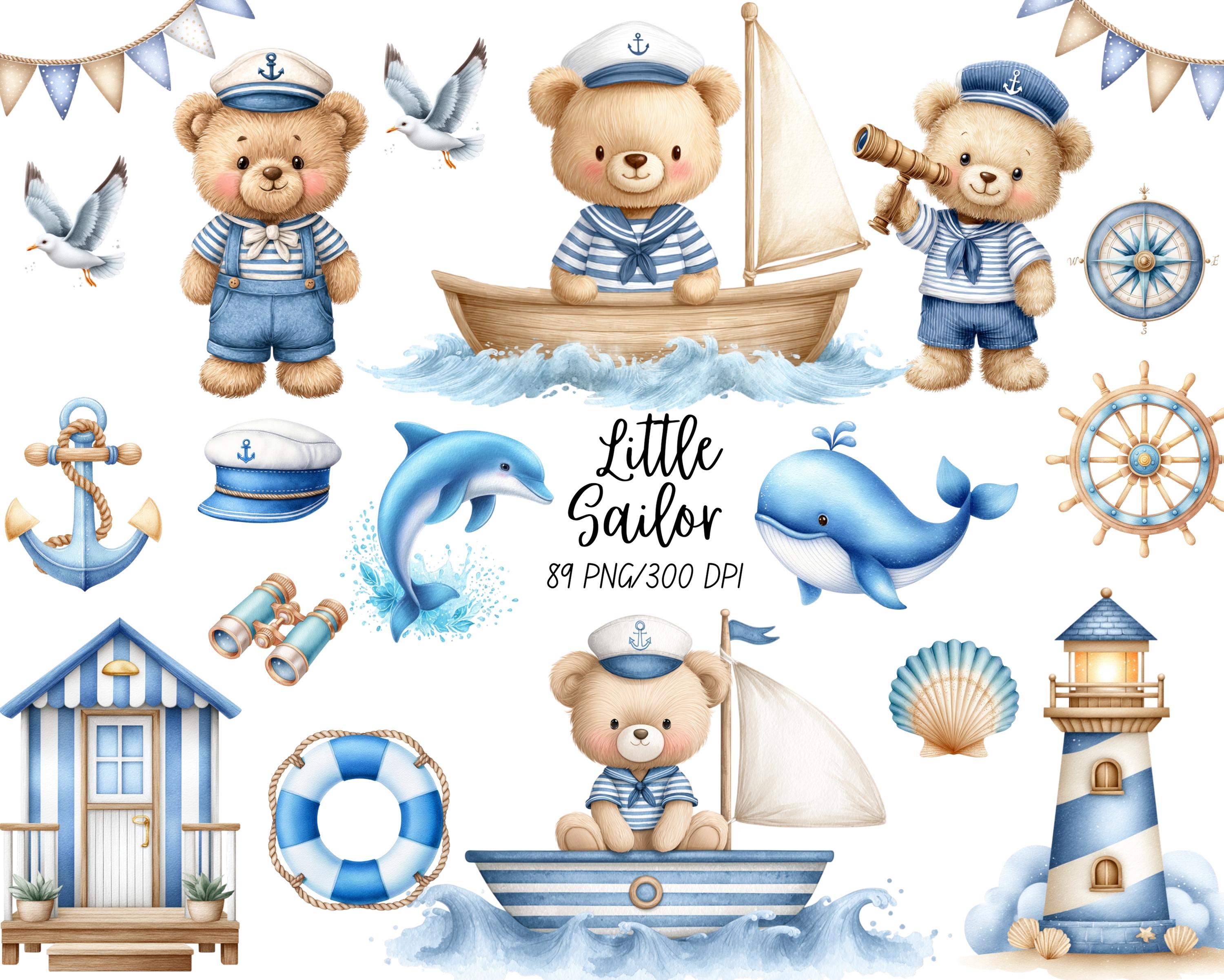 Nautical Teddy Bear Clipart PNG, Baby Boy Ocean Bears, Sailor Bear ...