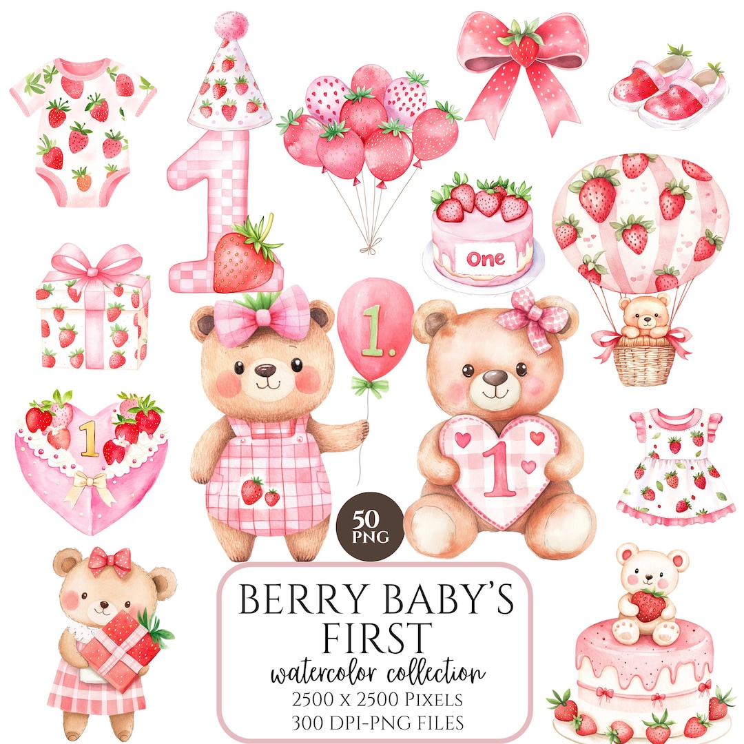 Berry First Birthday PNG, Strawberry Clipart Set, Berry Sweet Baby ...
