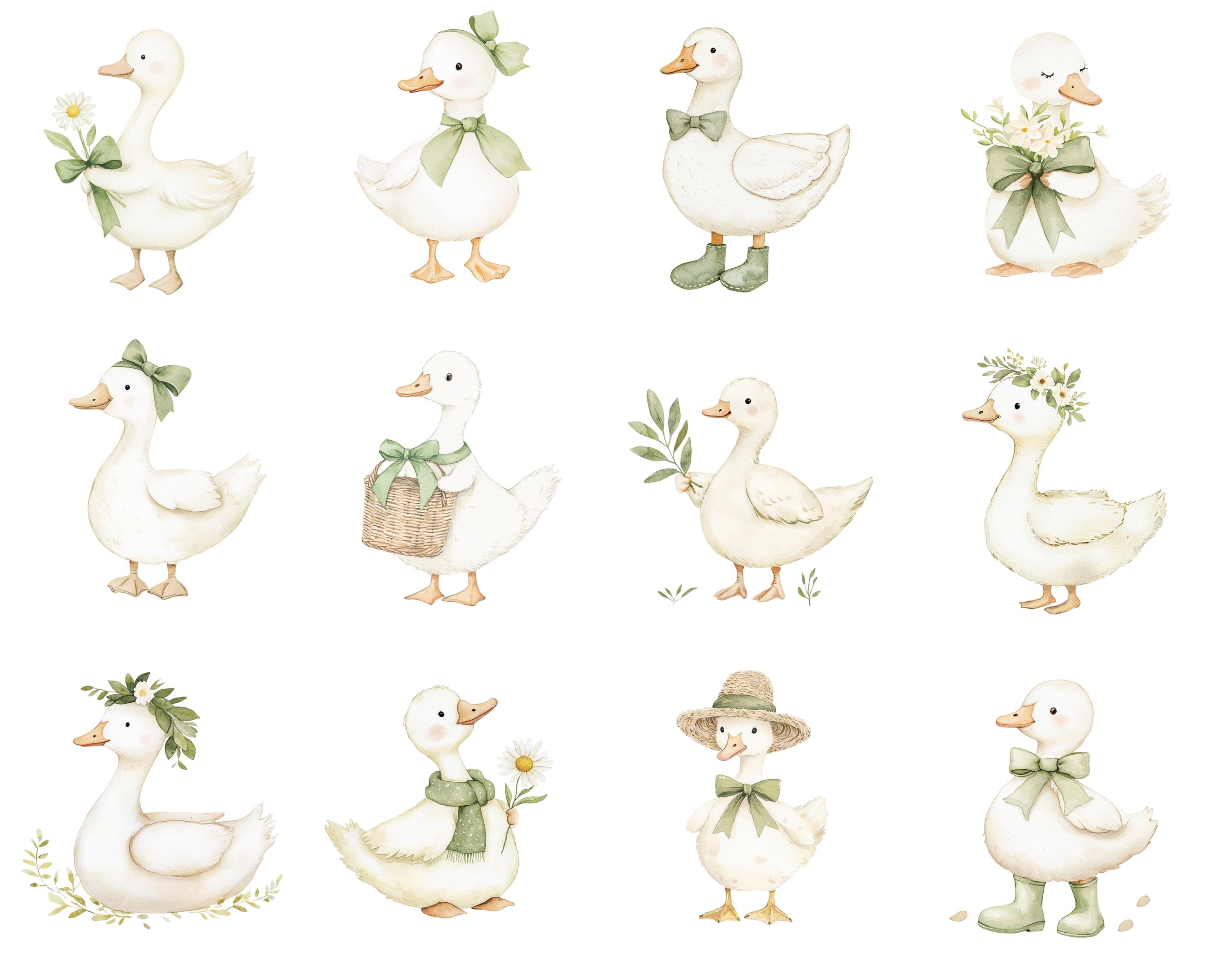 Silly Goose Clipart Spring, Vintage Watercolor Gosling Clip Art, Rustic ...