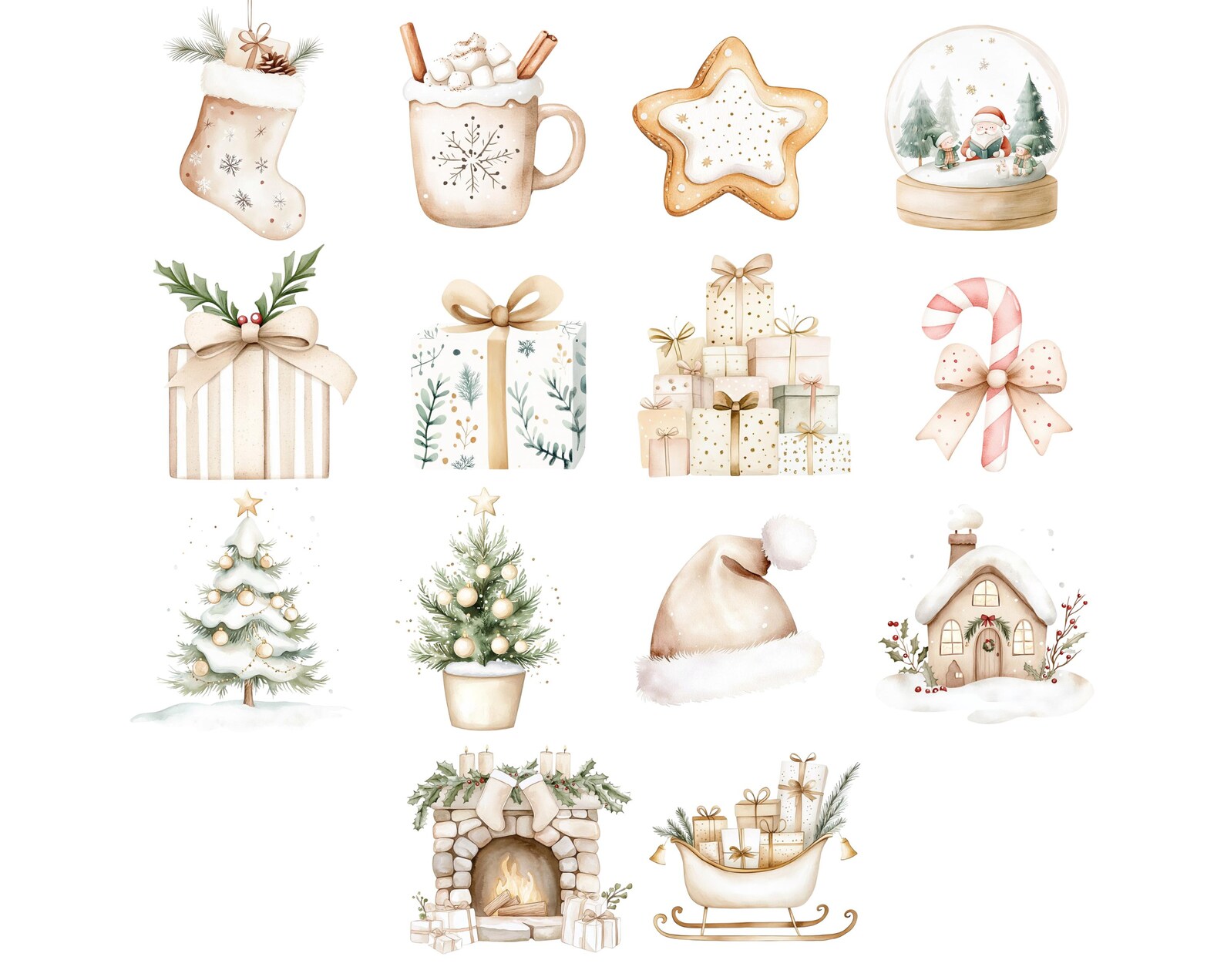 Boho Christmas Clipart Bundle: Neutral Characters PNG (digital Download ...