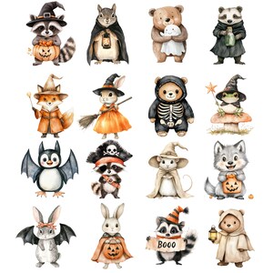 Halloween Woodland Animals Clipart Bundle, Cute Fall Halloween PNG ...