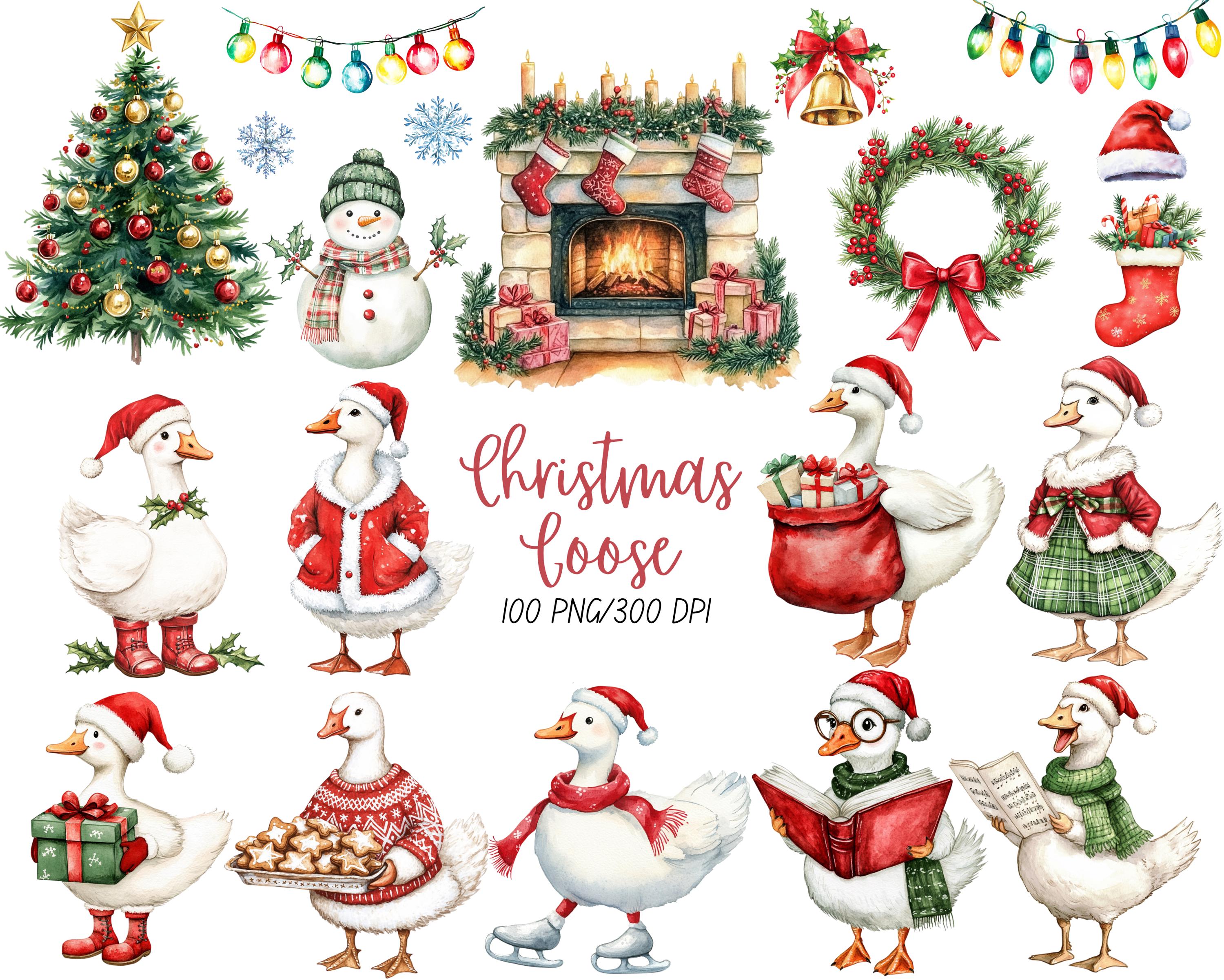 Watercolor Christmas Goose Clipart, Silly Goose Christmas PNG, Cute ...