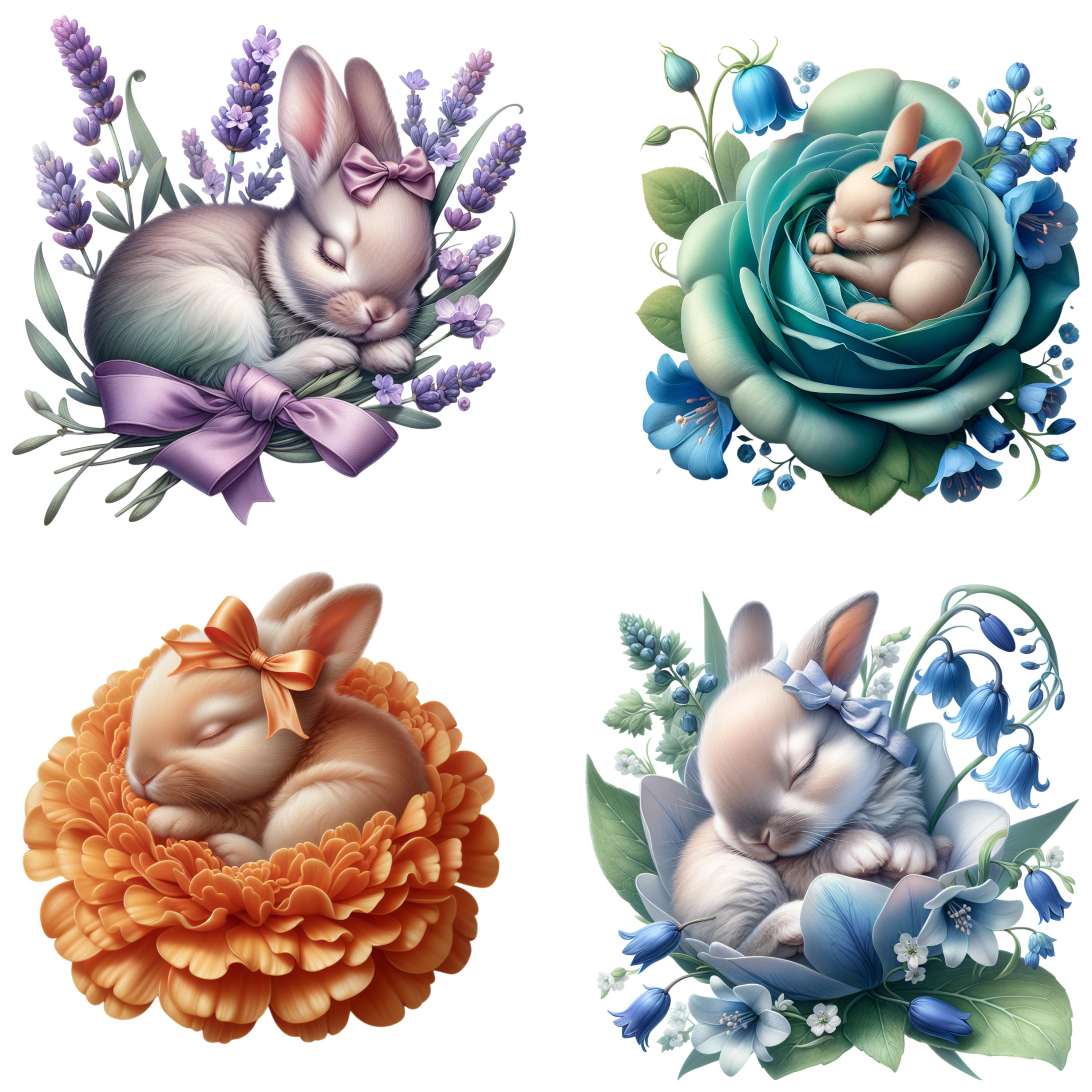 40 PNG Sleeping Bunny Clipart, Floral Easter Rabbits, Bunny in Basket ...