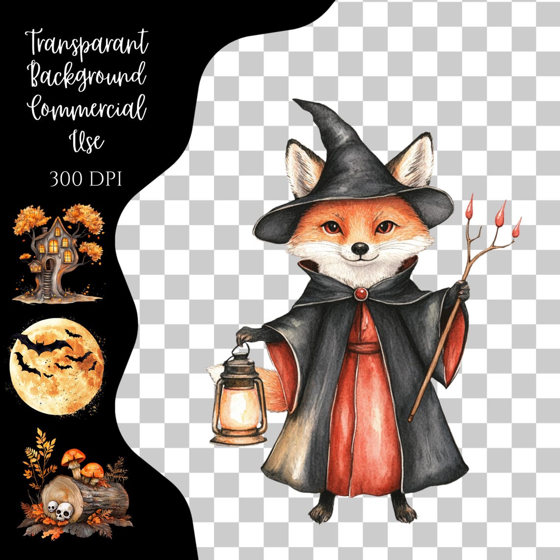 Halloween Woodland Animals Clipart Bundle, Cute Fall Halloween PNG ...
