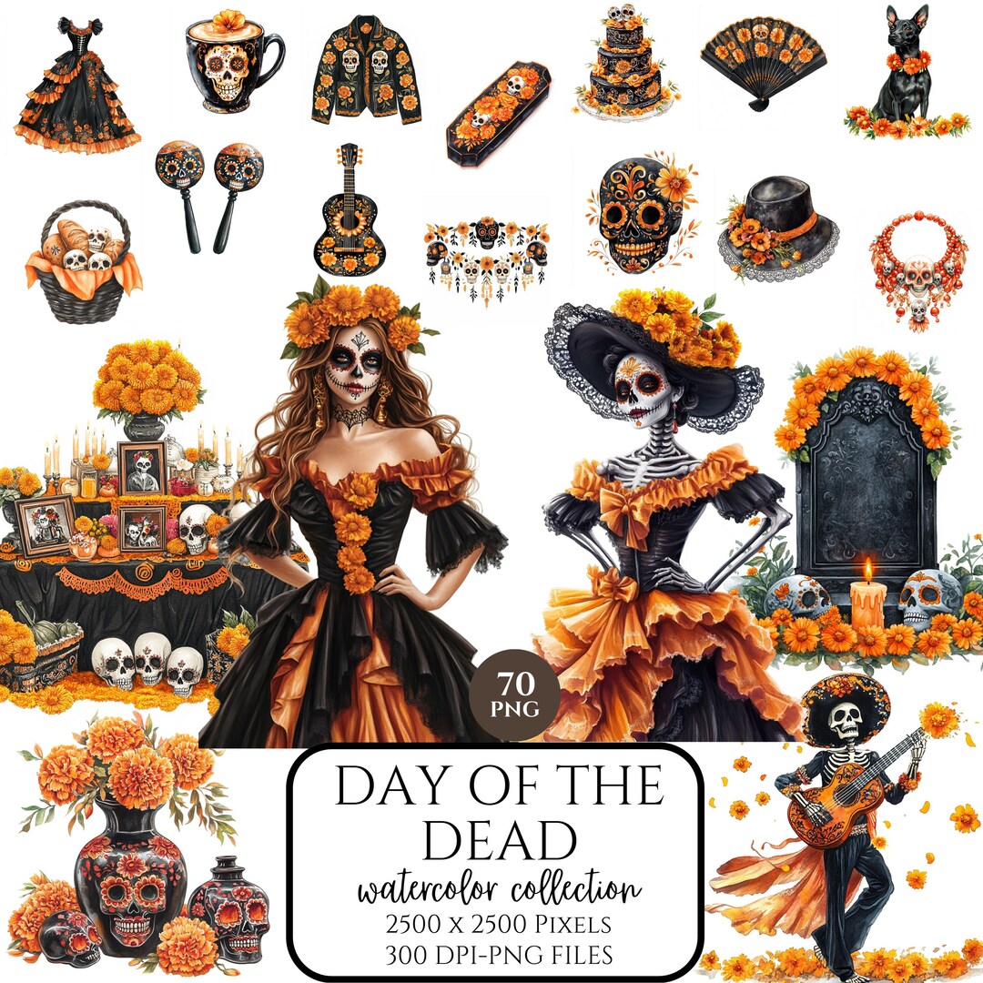 Watercolor Day of the Dead Clipart, Dia De Muertos PNG, Mexican ...