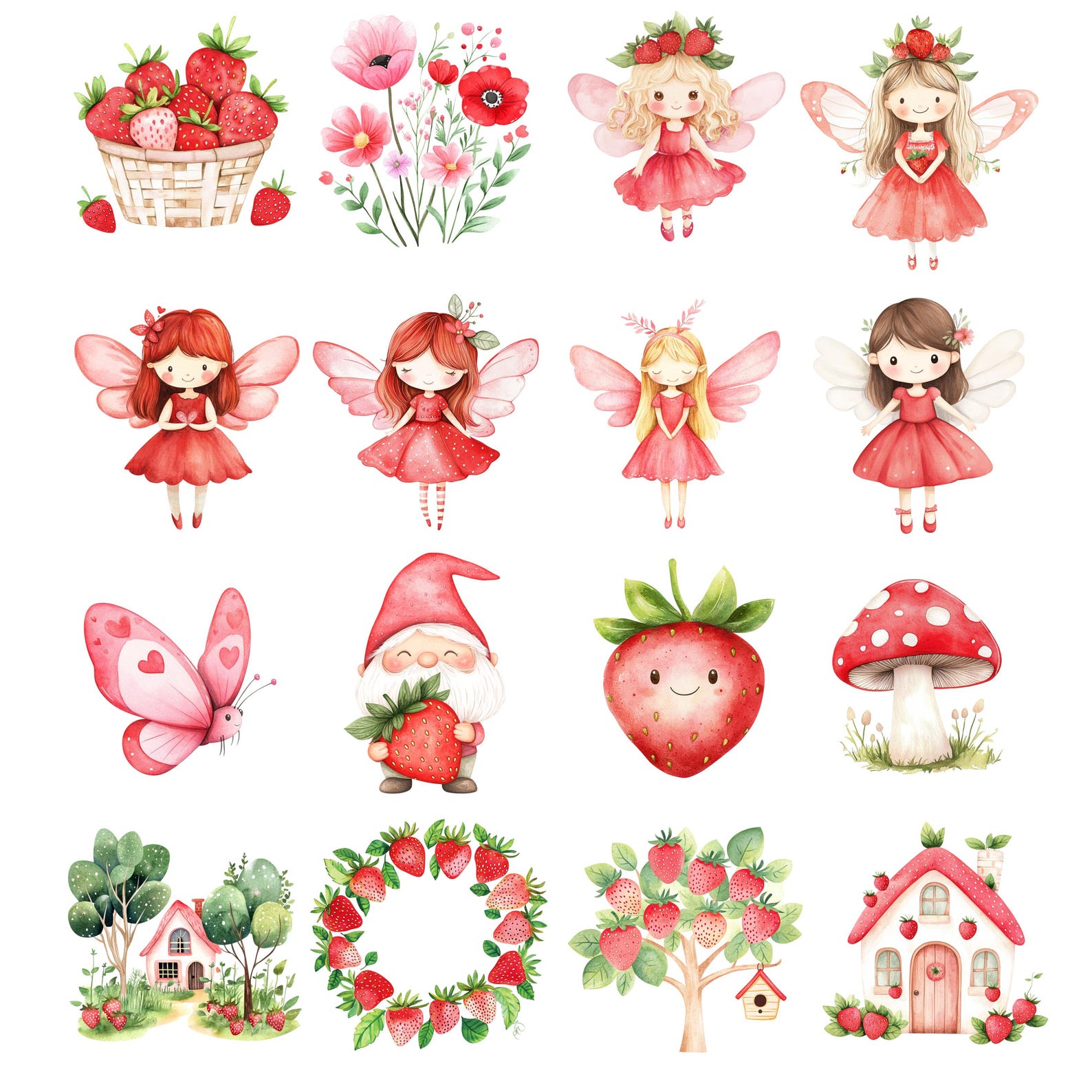 Strawberry Clipart, Woodland Animals PNG, Berry First Birthday Theme ...