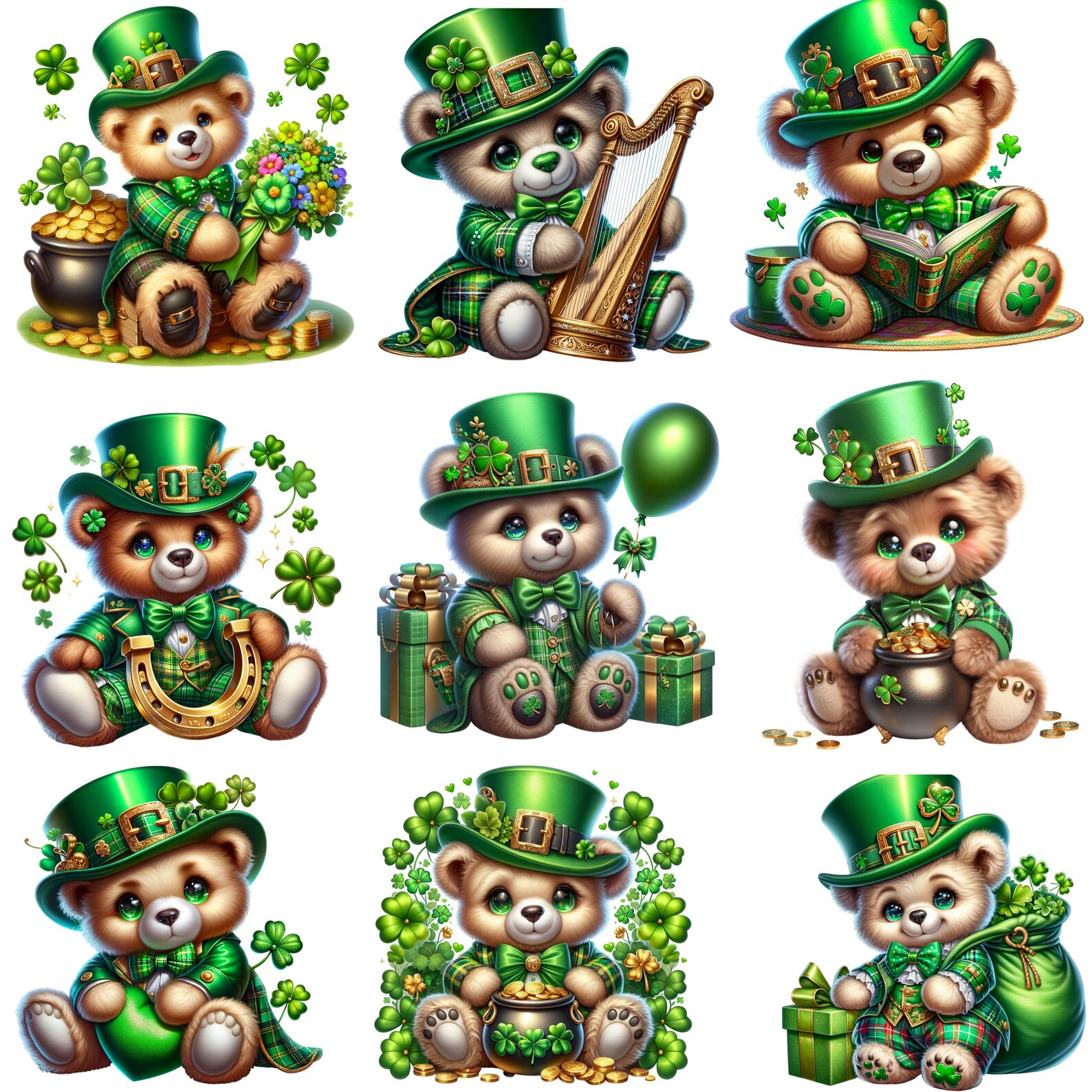 40 PNG St Patrick's Day Teddy Bear Clipart Set, Cute Saint Patrick ...