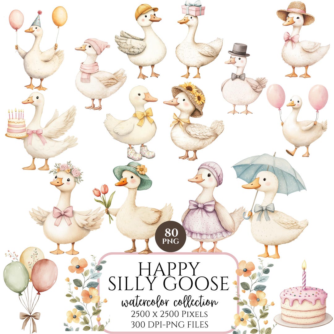 Silly Goose Clipart, Whimsical Spring Cottagecore PNG, Cute Vintage ...