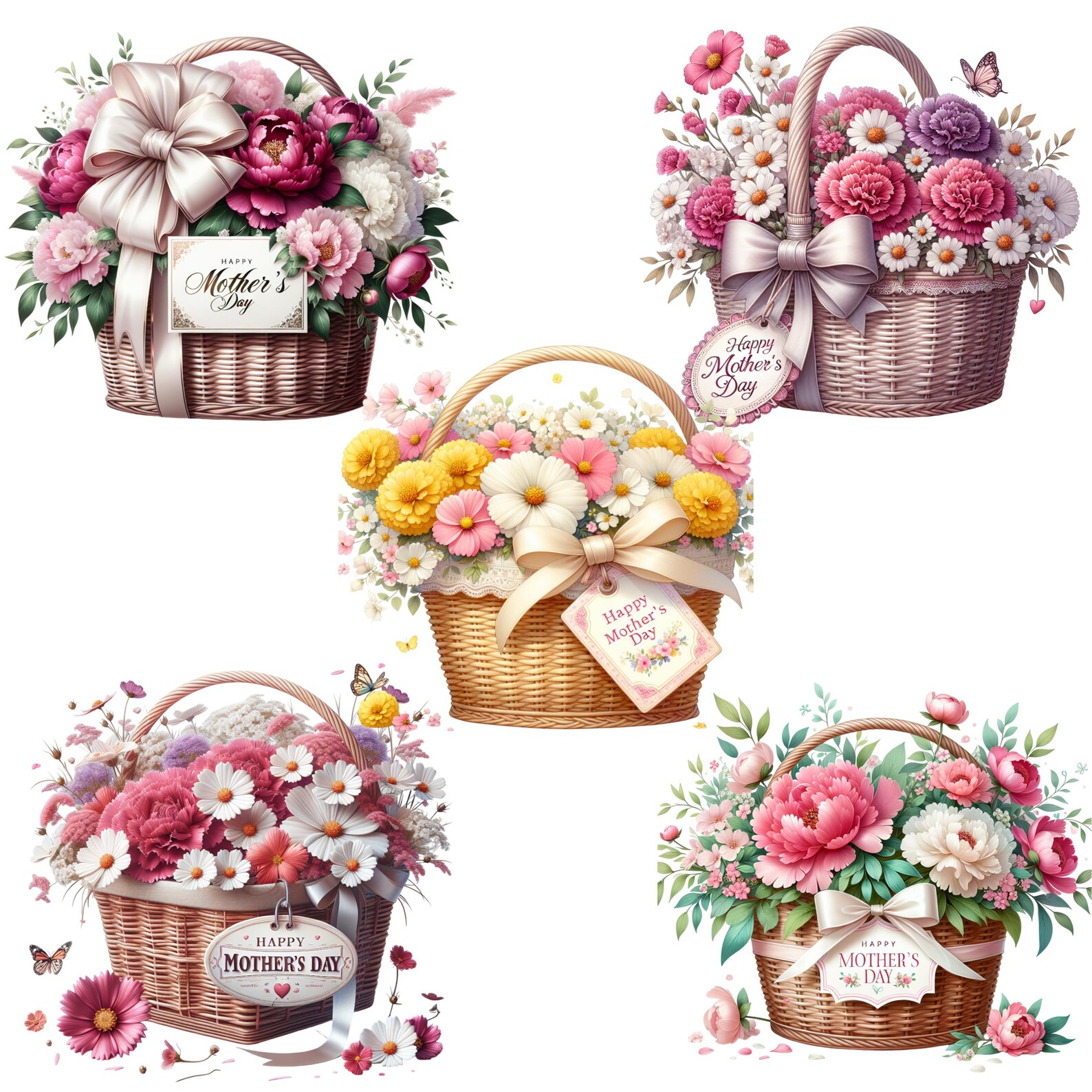 40 PNG Happy Mothers Day Clipart, Watercolor Floral Clipart, Spring ...