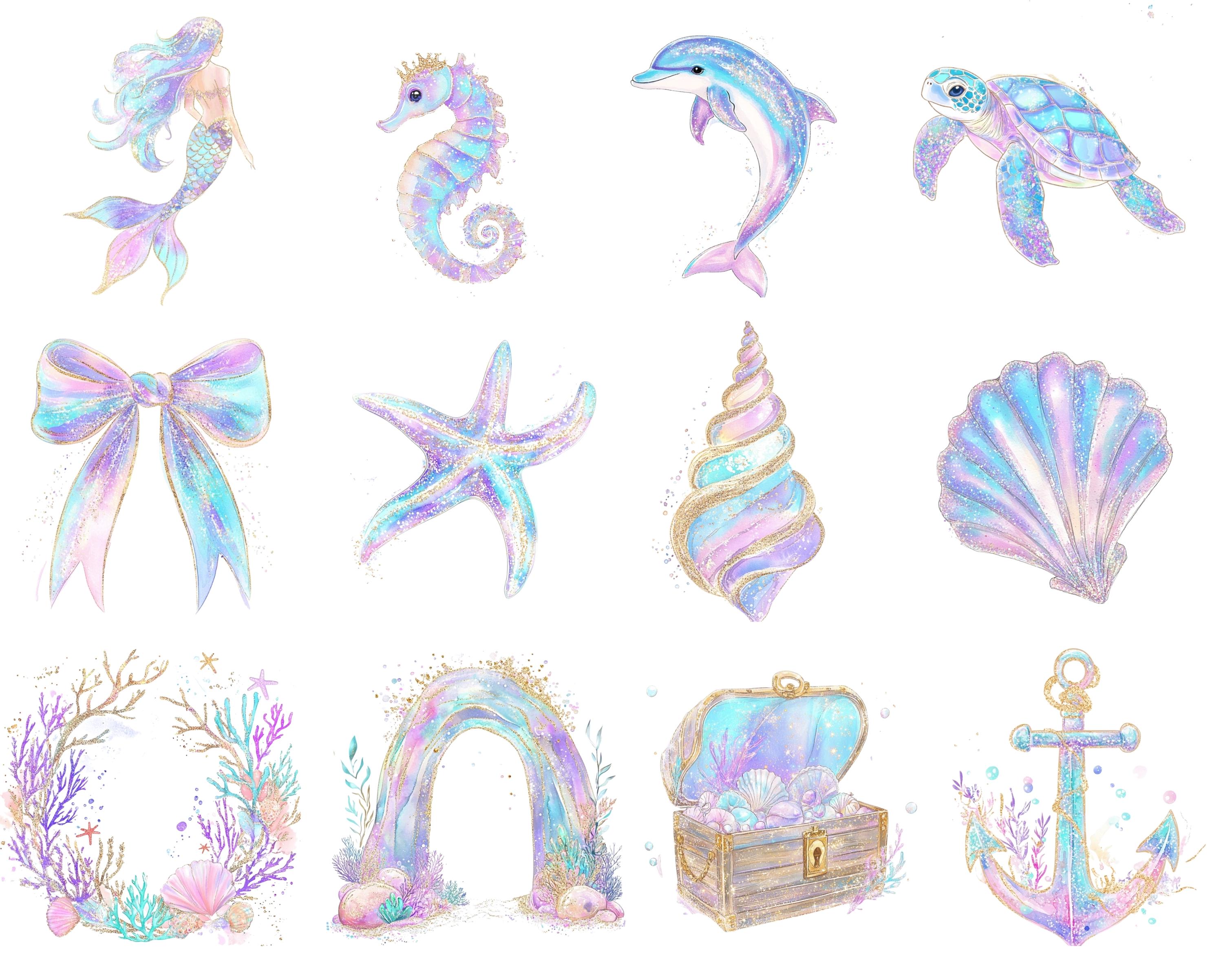 Mermaid Tail Clipart, Watercolor Pastel Under the Sea Clip Art, Mermaid ...
