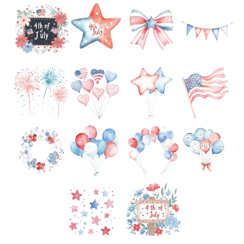 4th of July Cute Animals Clipart, Watercolor Independence Day, Bear Fox ...