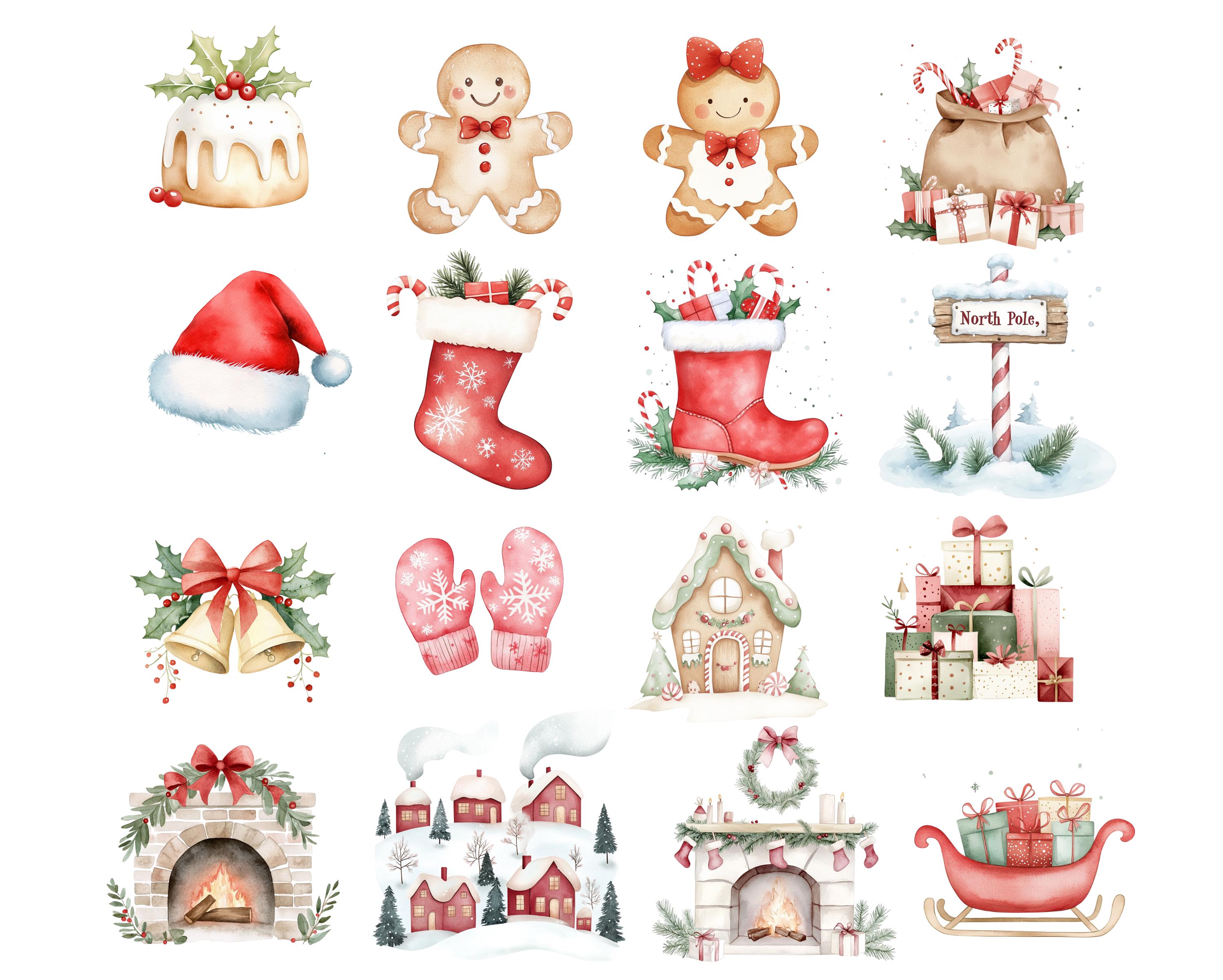 Watercolor Cute Christmas Clipart, Sweet Xmas PNG, Santa Claus Clip Art ...