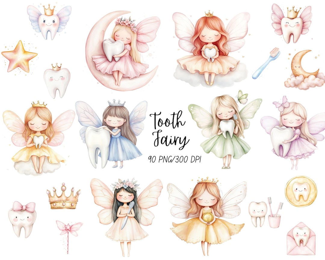 Tooth Fairy Clipart, Watercolor Lost Tooth Clip Art, for Kids ...