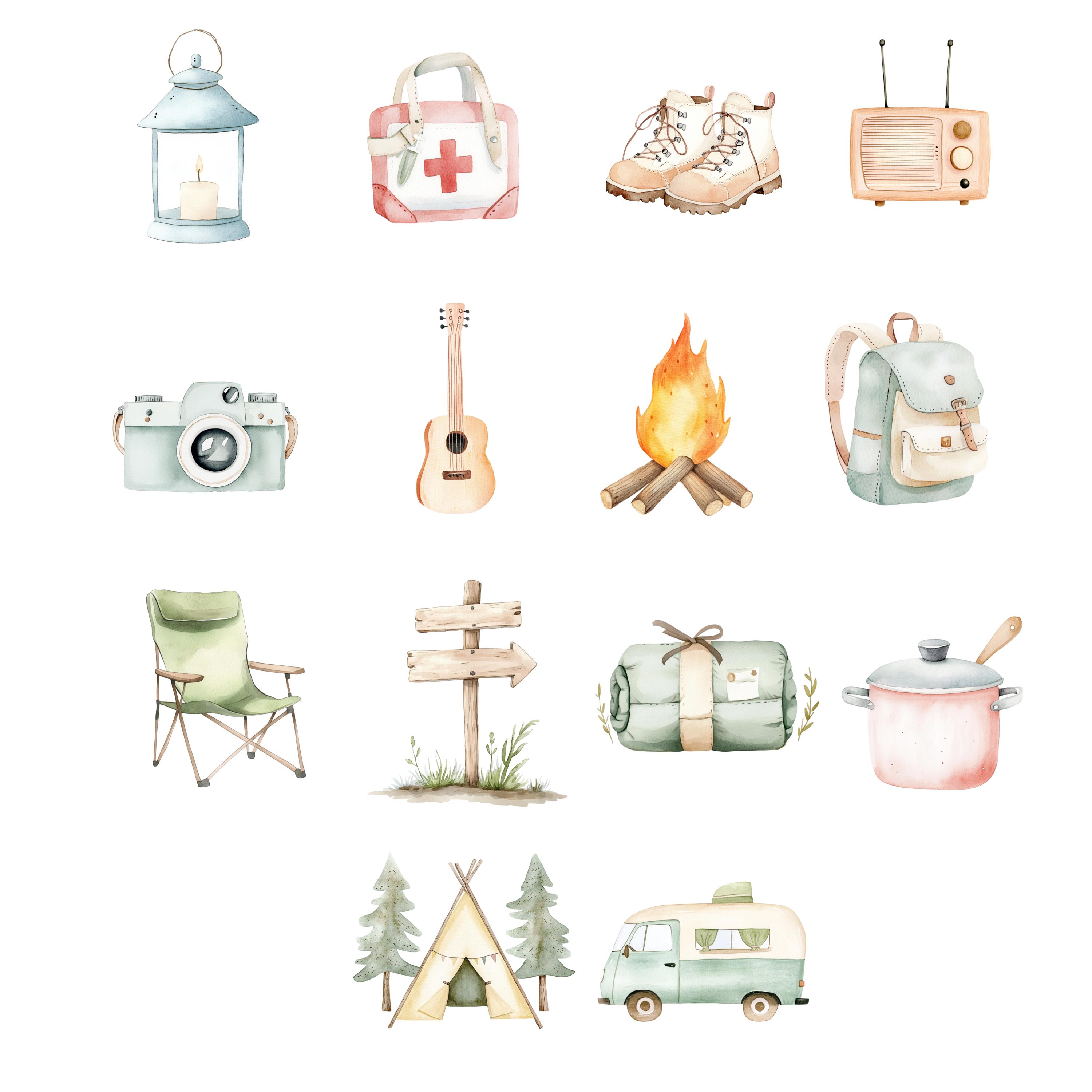 Cute Camping Clipart Bundle, Outdoor Adventure PNG, Nature Vacation ...