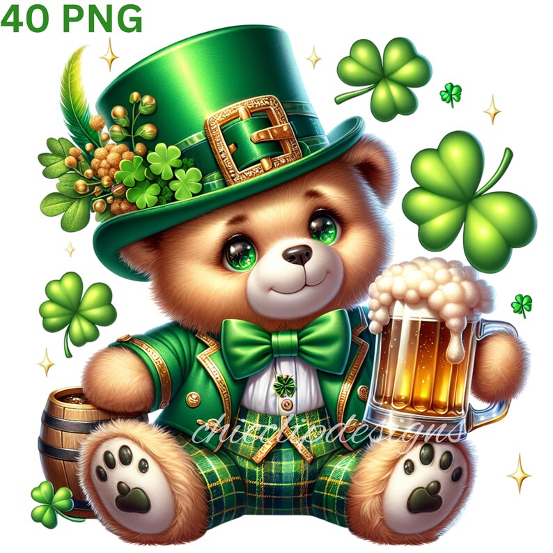 40 PNG St Patrick's Day Teddy Bear Clipart Set, Cute Saint Patrick ...