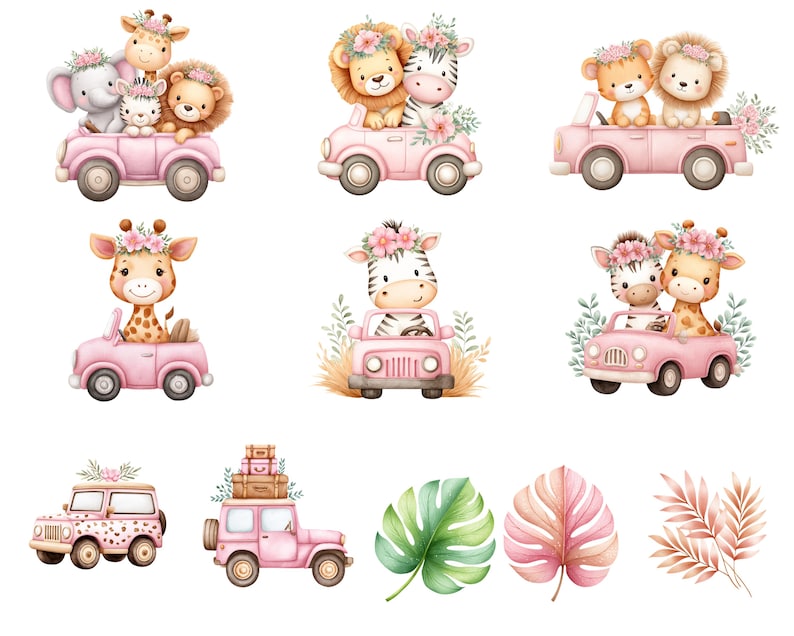 Pink Safari Animals Clipart, Baby Girl Clipart Png, Safari Nursery ...
