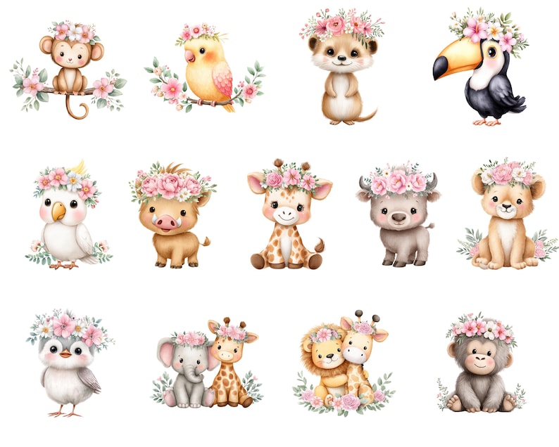 Pink Safari Animals Clipart, Baby Girl Clipart Png, Safari Nursery ...