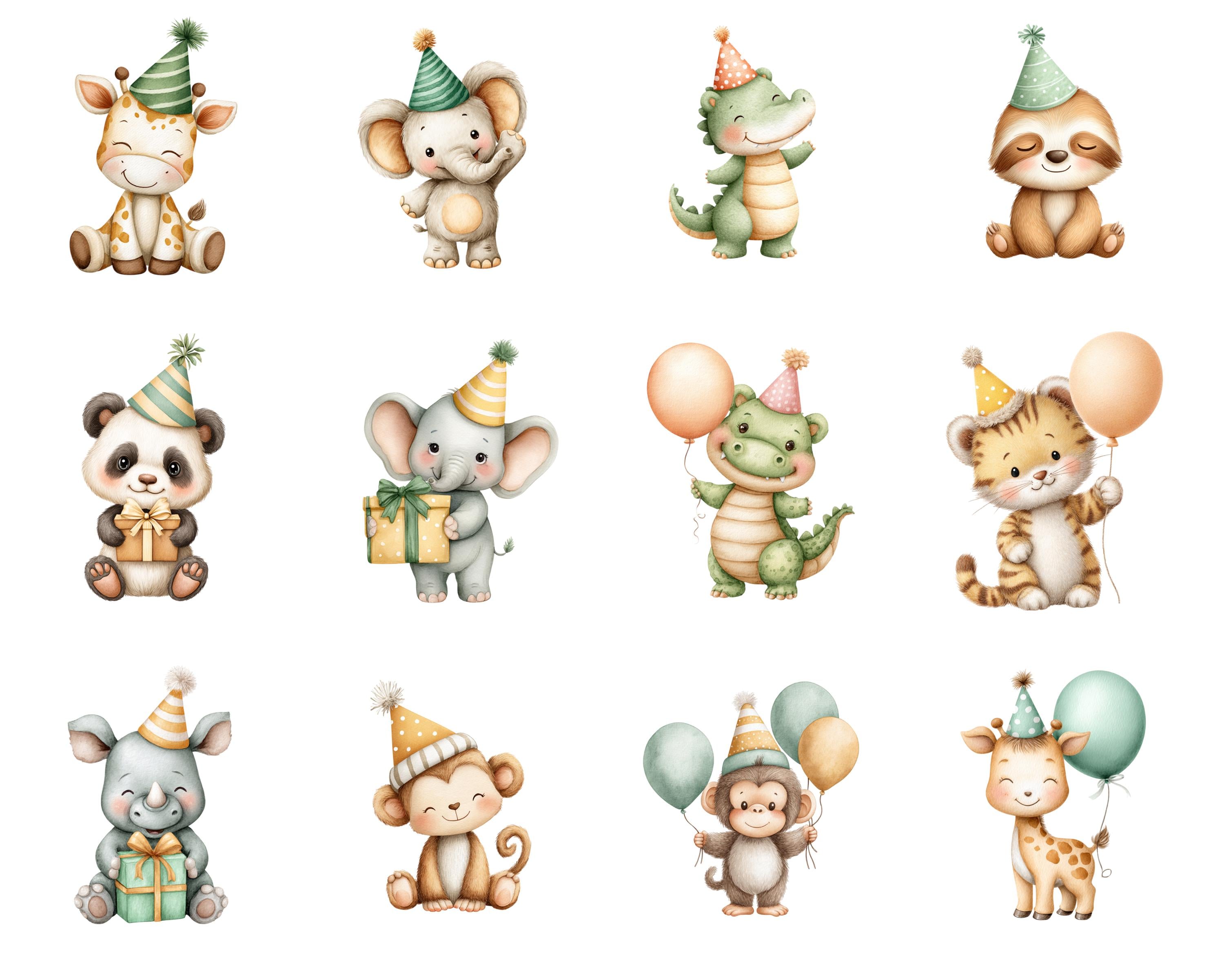 Safari Birthday Party Clipart, Wild One, Cute Boho Jungle Animals PNG ...