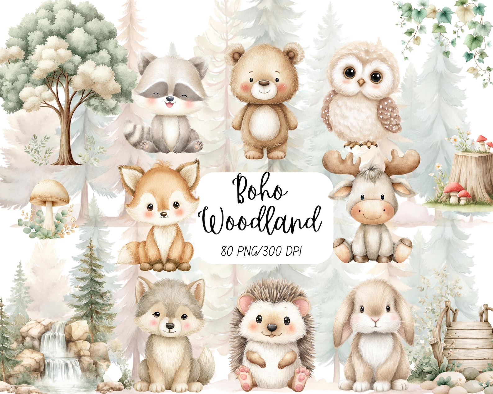 Boho Woodland Clipart, Baby Animals, Nursery Decor, Woodland Baby ...