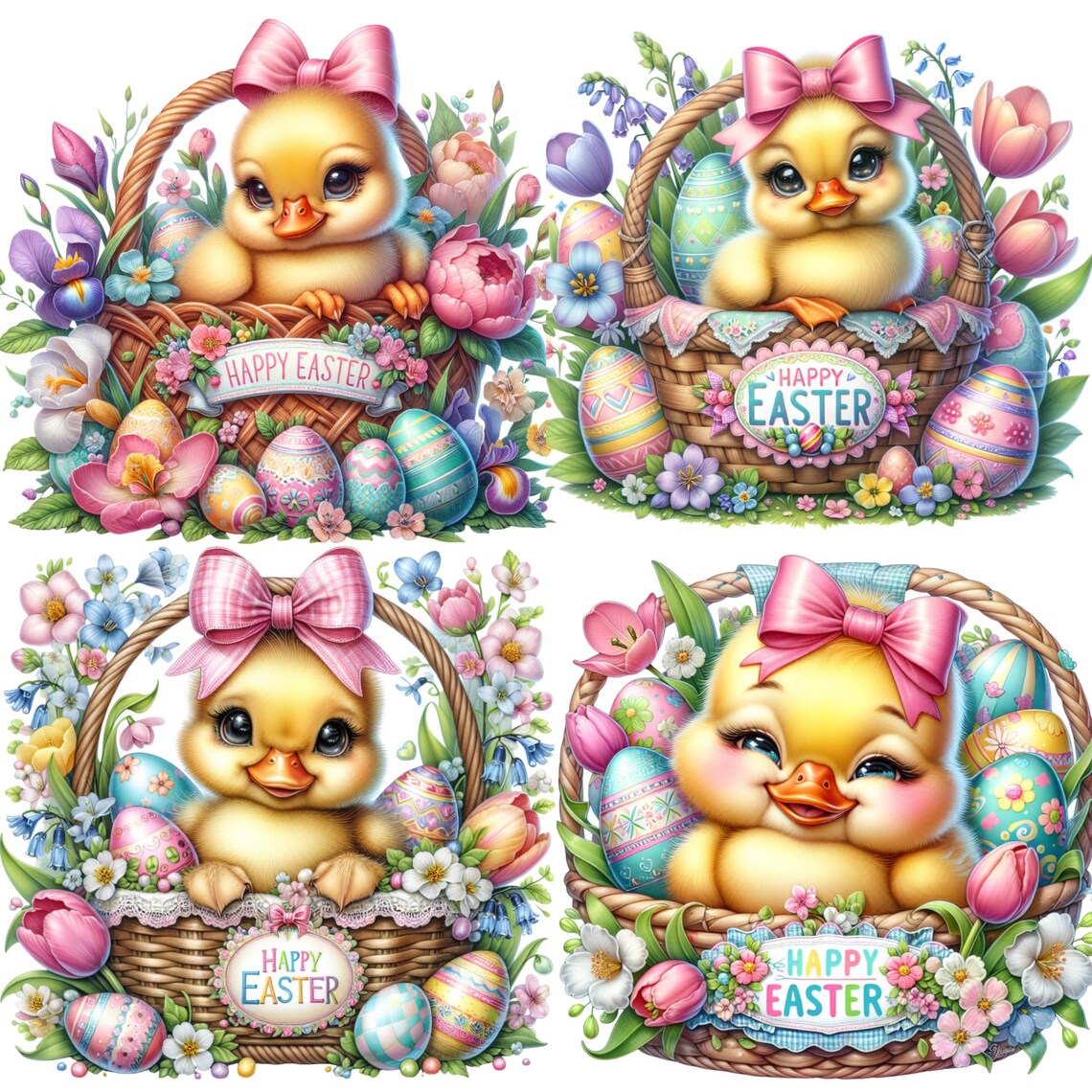 20 PNG Easter Duck Clipart Bundle, Cute Spring Duck PNG, Watercolor ...