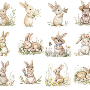 Watercolor Easter Bunnies Clipart, Bunny Girl PNG, Pink Bunnies Clipart ...