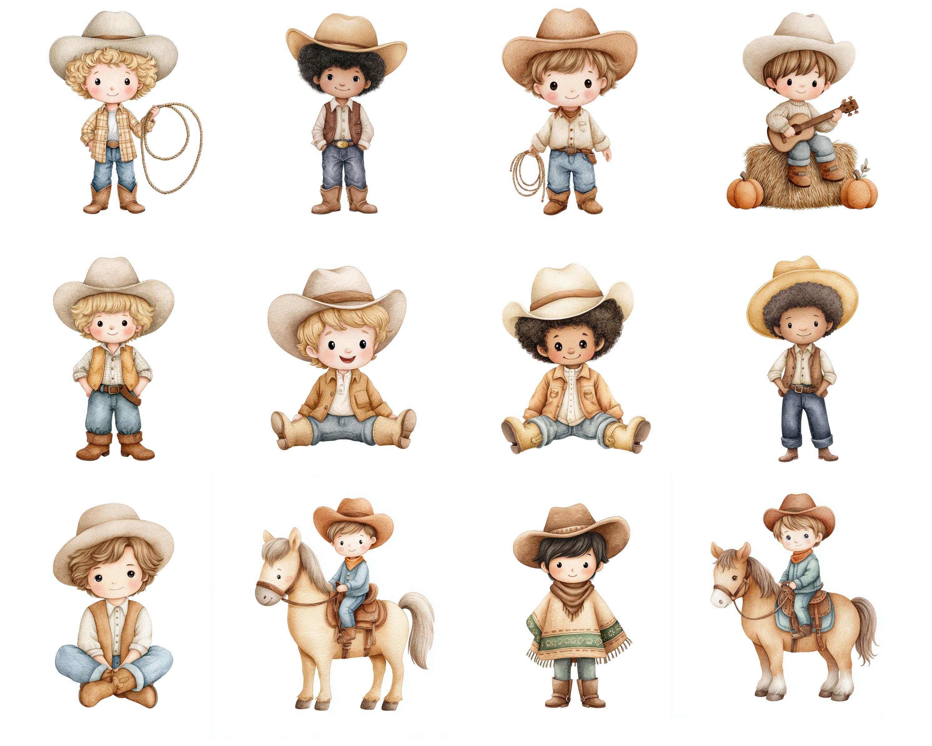 Cute Cowboy Clipart, Watercolor, Wild West PNG, Cowboy Images, Rodeo ...