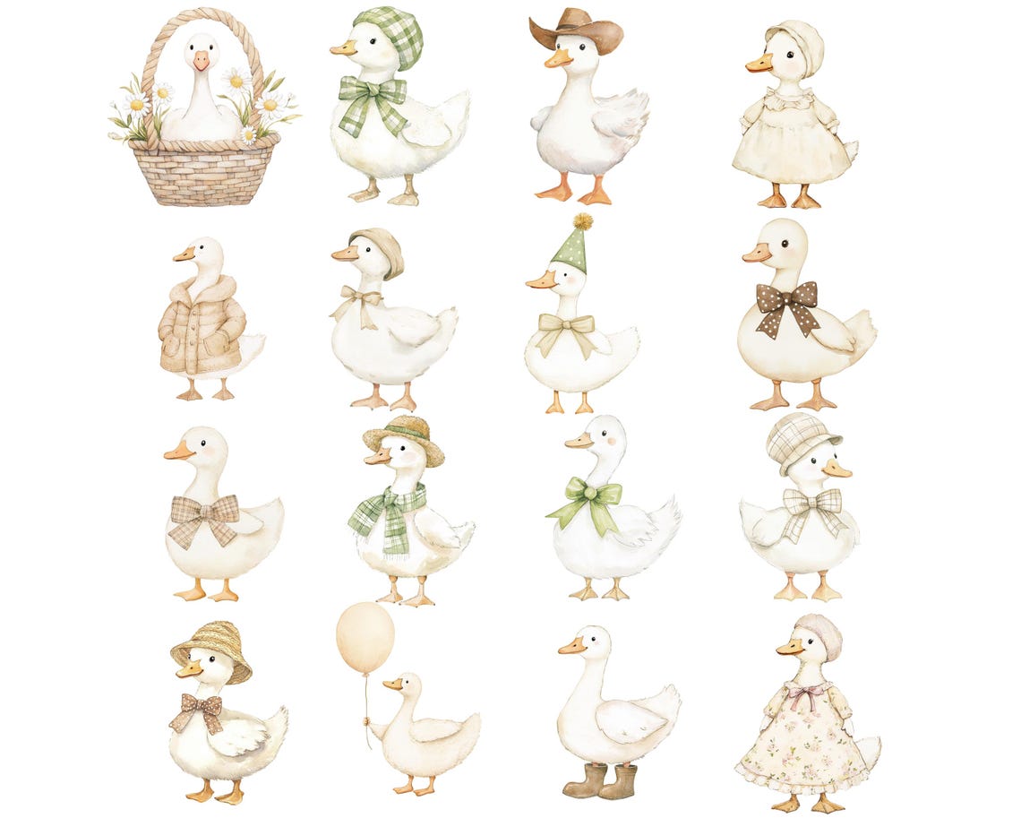 Watercolor Rustic Goose Clipart, Silly Goose PNG, Boho Nursery Decor ...