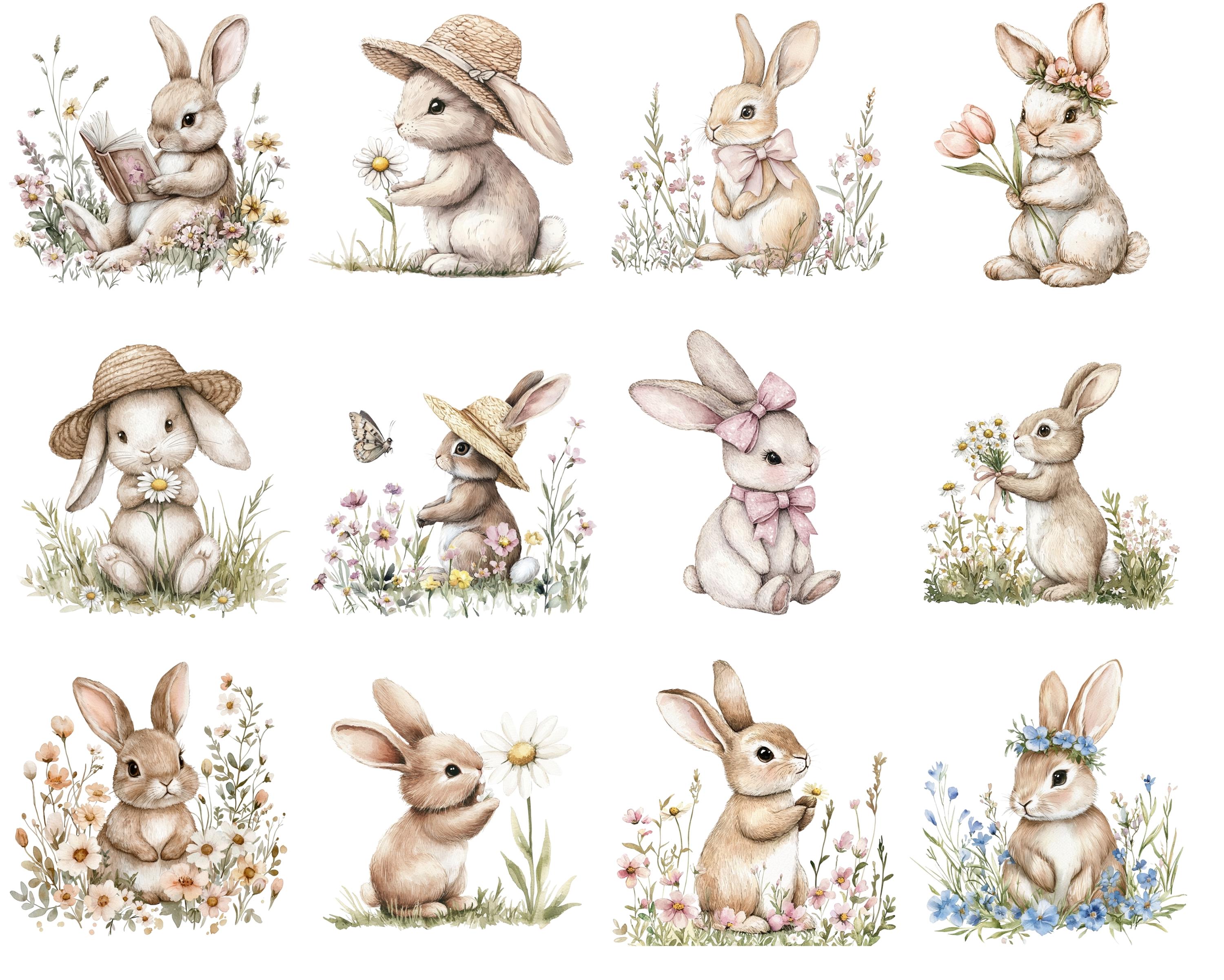 Watercolor Easter Bunnies Clipart, Bunny Girl PNG, Pink Bunnies Clipart ...