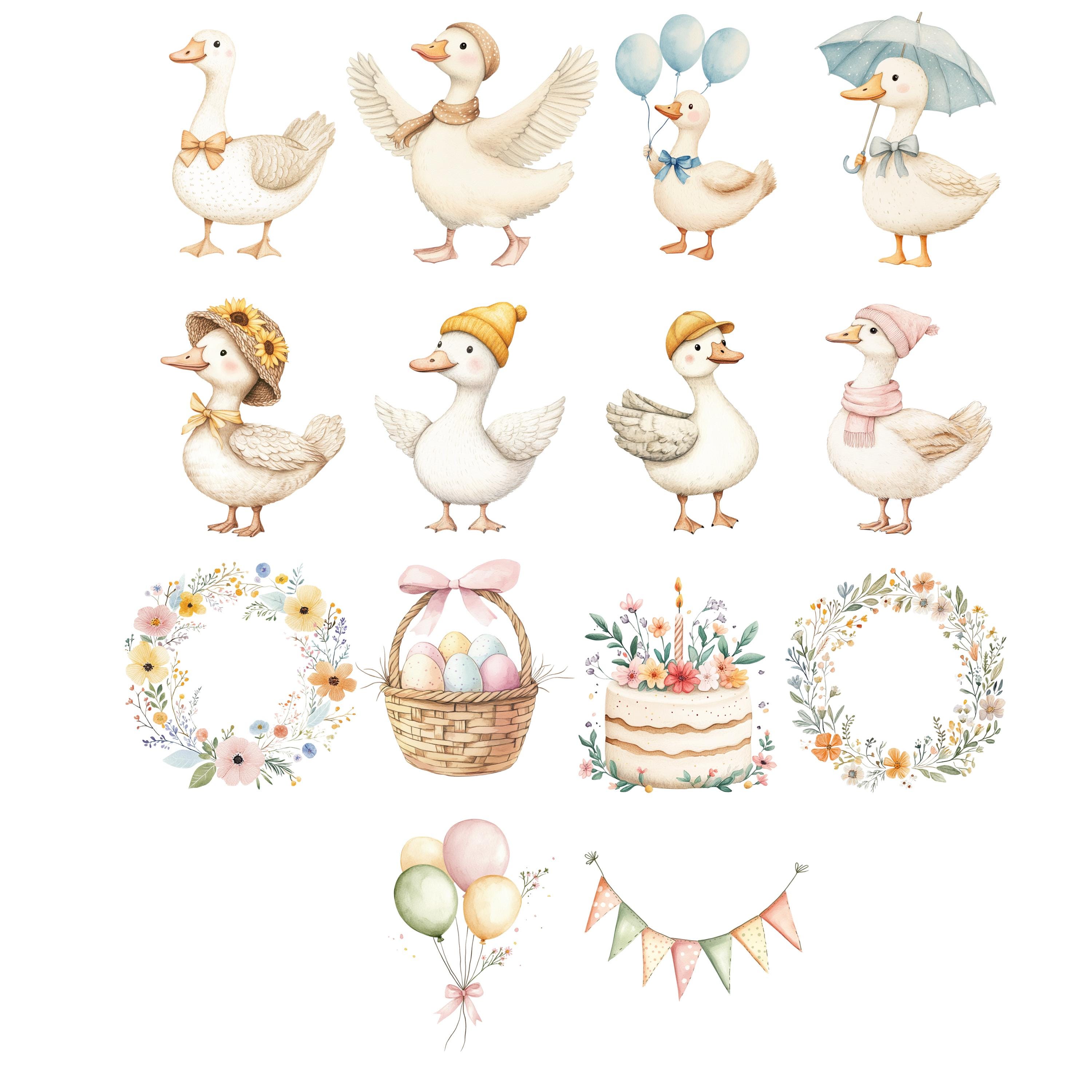 Silly Goose Clipart, Whimsical Spring Cottagecore PNG, Cute Vintage ...