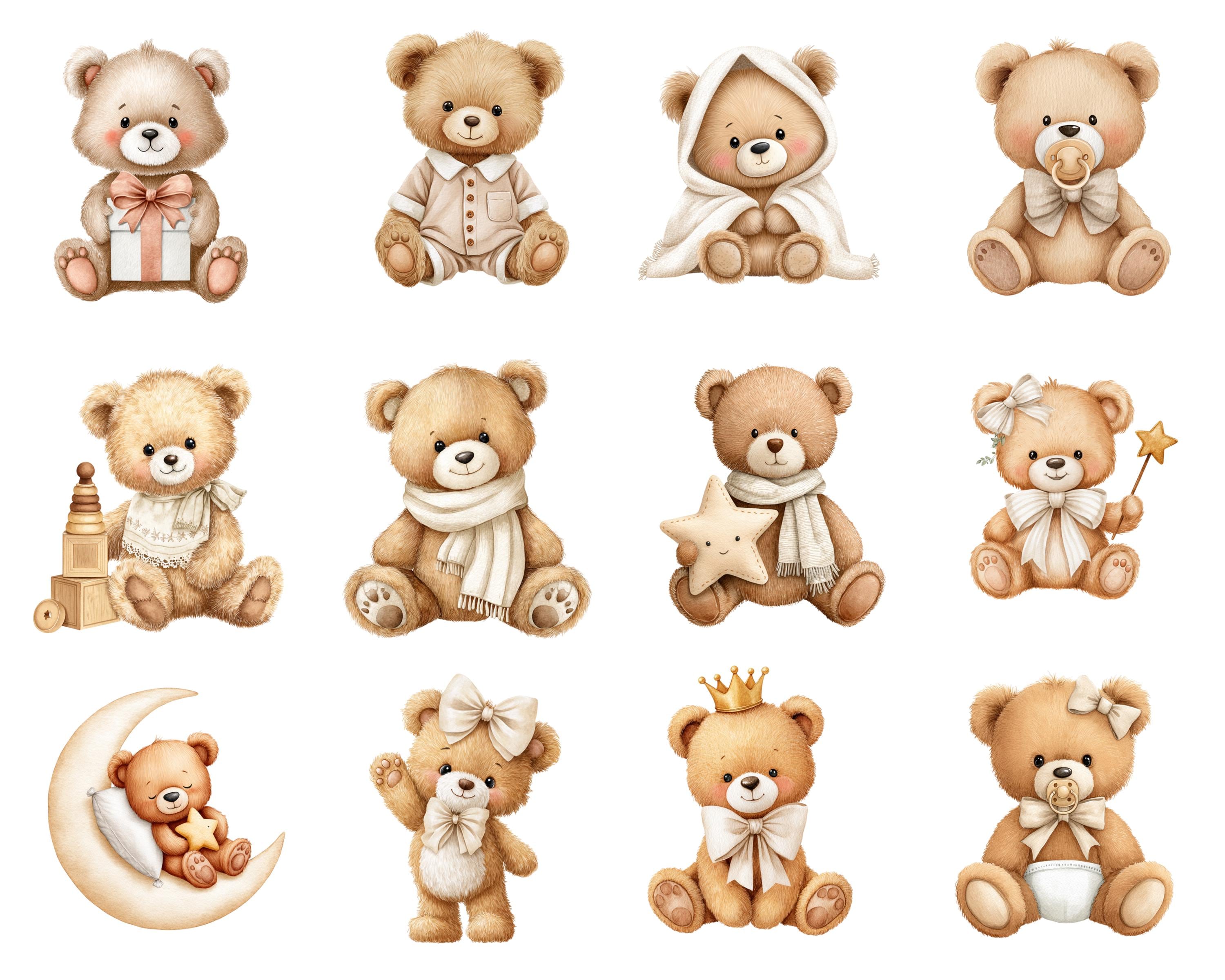 Watercolor Teddy Bear Clipart, Neutral Baby Shower Clipart, Beige ...