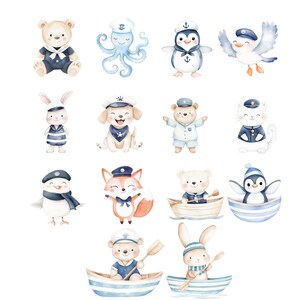 Cute Nautical Clipart, Coastal Animals & Sailors, Navy Boat, Lighthouse ...