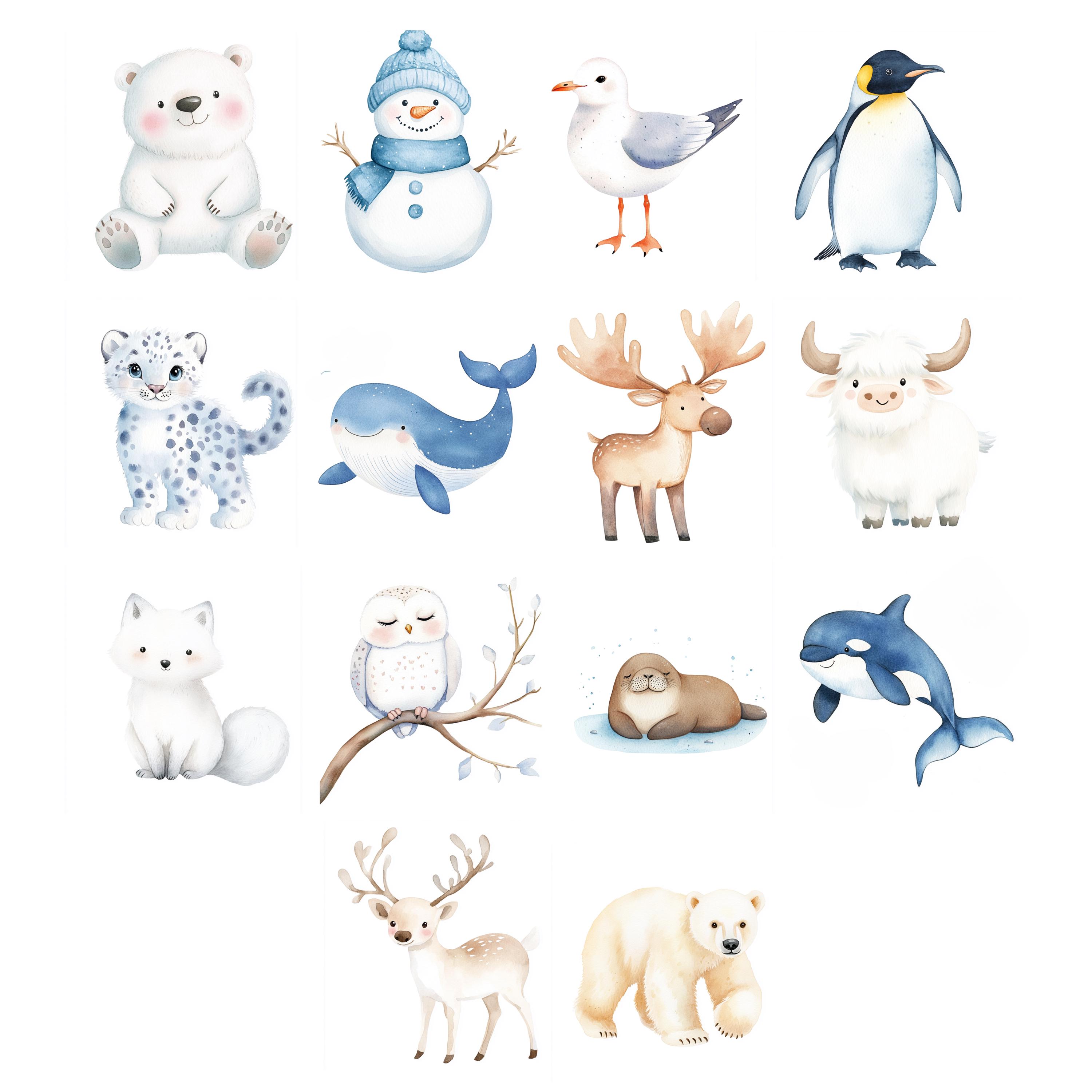 Cute Arctic Animals Clipart Watercolor Winter Polar Animals Boho ...