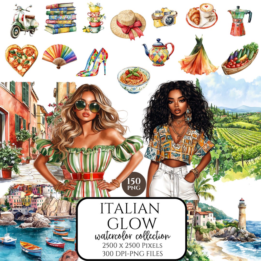 Watercolor Italy Summer Clipart, Mediterranean Travel Art, Italian ...